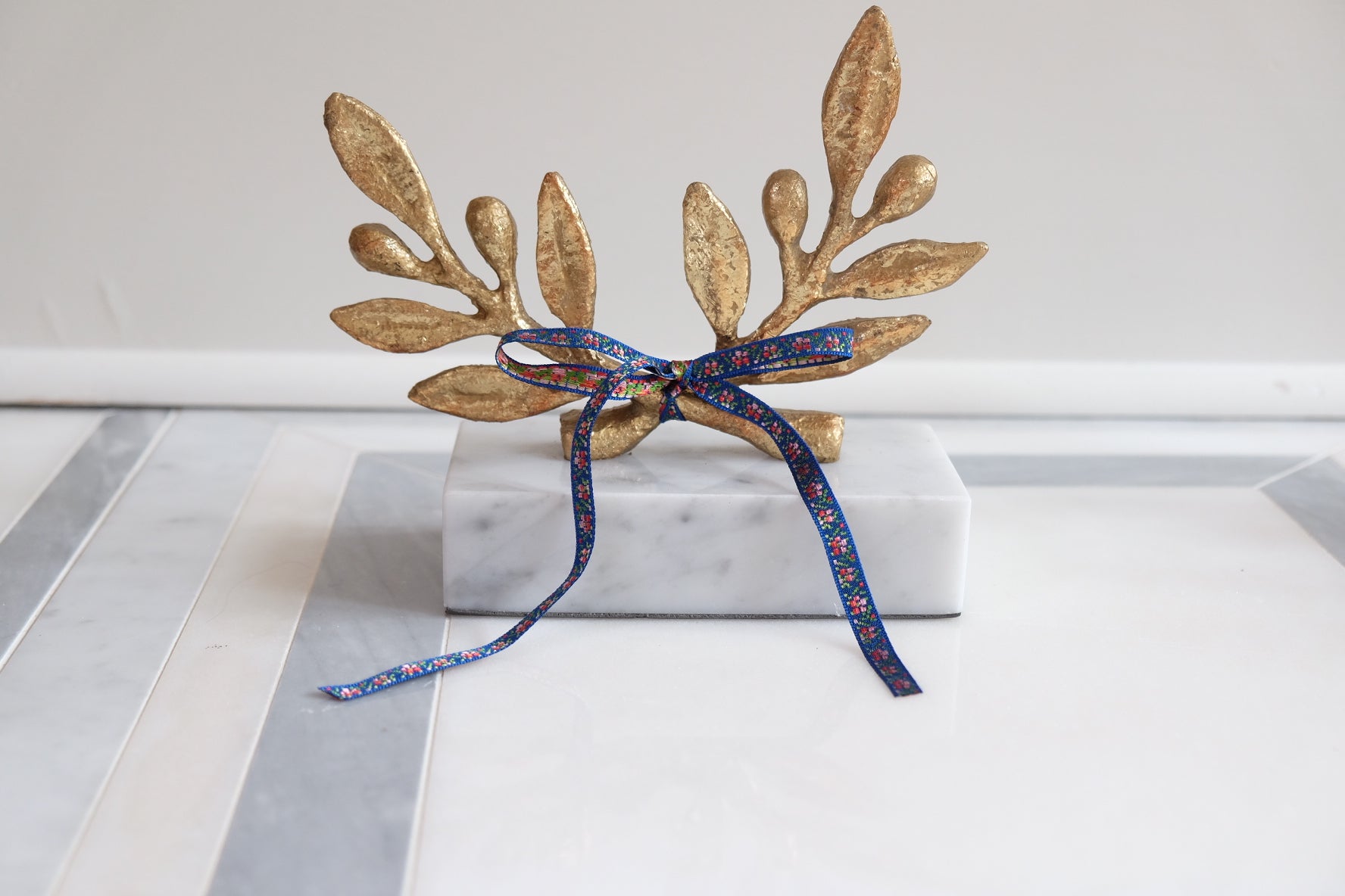 French Olive Branch with Bespoke Ribbon -Thin Blue – June St George Store
